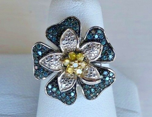 QVC Affinity® Blue Diamonds Flower Ring size 5 | eBay