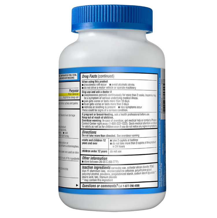 Acetaminophen PM Extra Strength Sleep Aid Pain Relief Compare to ...
