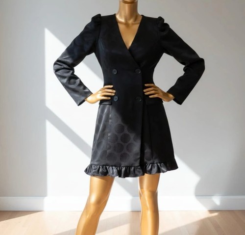 Tuxedo Style Zara Polka Dot Dress Structural Puff Sleeve Ruffle Hem ...