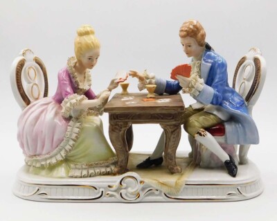 VINTAGE VICTORIAN HAND PAINTED MAN & WOMAN PLAYING CARDS PORCELAIN ...