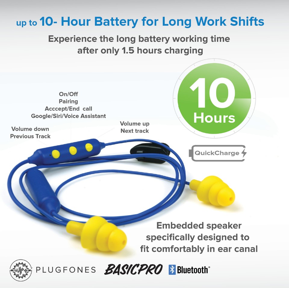 Plugfones Wireless Basic Pro Blue/Orange Work OSHA Earbuds | eBay