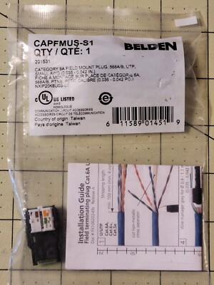 Belden CAPFMUS-S1 Cat 6A, 6+ & 5e Field Mount Plug, 568A/B, UTP, Small ...
