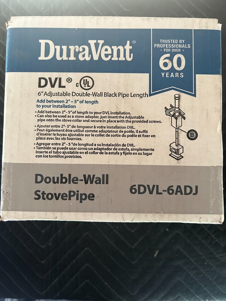DuraVent 6DVL-6ADJ 6" Inner Diameter - DVL Stove Pipe - Double - Black ...