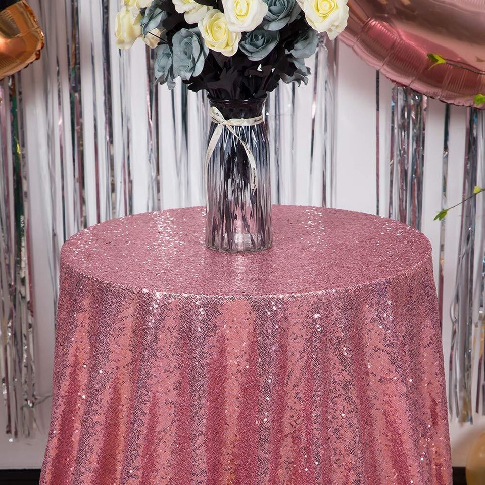 Rose Pink Sequin Tablecloth 50" Small Round Sparkly Drape Table Cloths ...