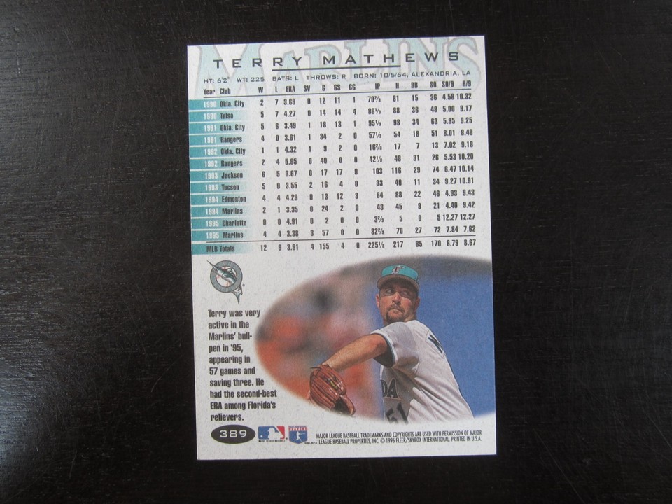 1996 Fleer # 389 Terry Mathews Autograph Signed Auto Card (M2) Florida ...