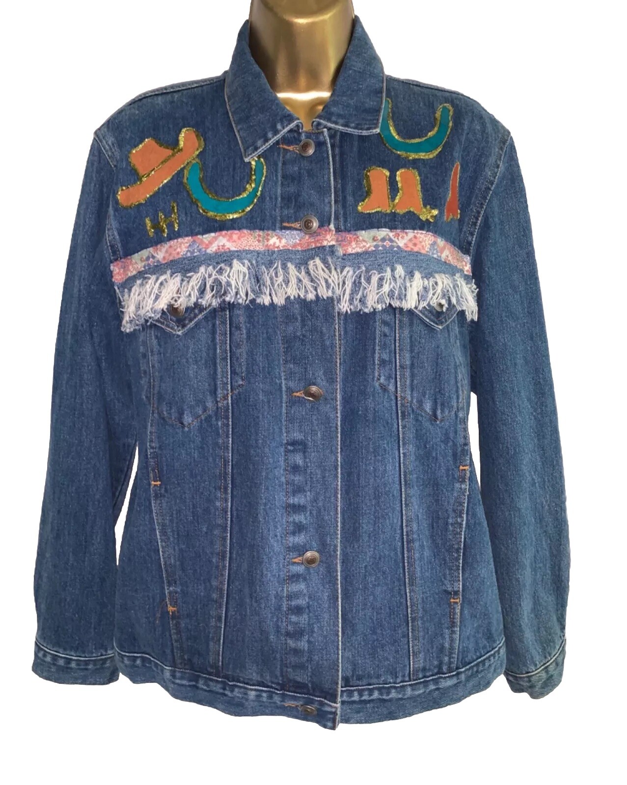 1990s Gitano Jean Jacket Custom Western Rodeo Cowgirl… - Gem
