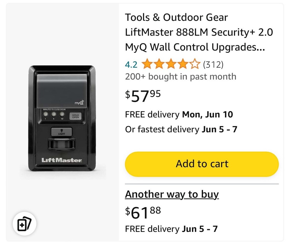 LiftMaster 888LM Wall Control Garage Opener | eBay