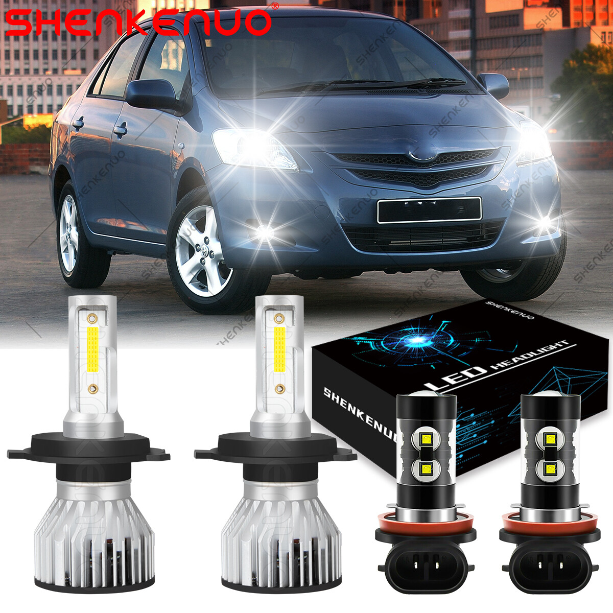 For Toyota Yaris 2006-2019 WHITE LED Headlight High/Low Beam Fog Light ...