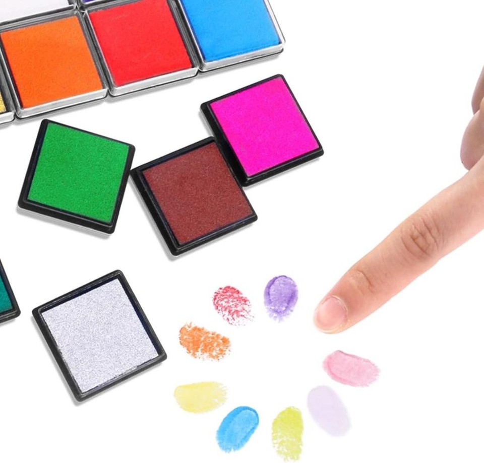 24 Colors Ink Pads for Rubber Stamps, Rainbow Finger Ink Pads, Washable ...