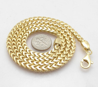 4mm Italian Mens Franco Chain Necklace Yellow Gold Plated Solid 925 ...