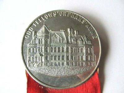 1897 RIBBON ODD FELLOW ORPHANS HOME BUTTON PIN LINCOLN ILLINOIS FOSTER ...