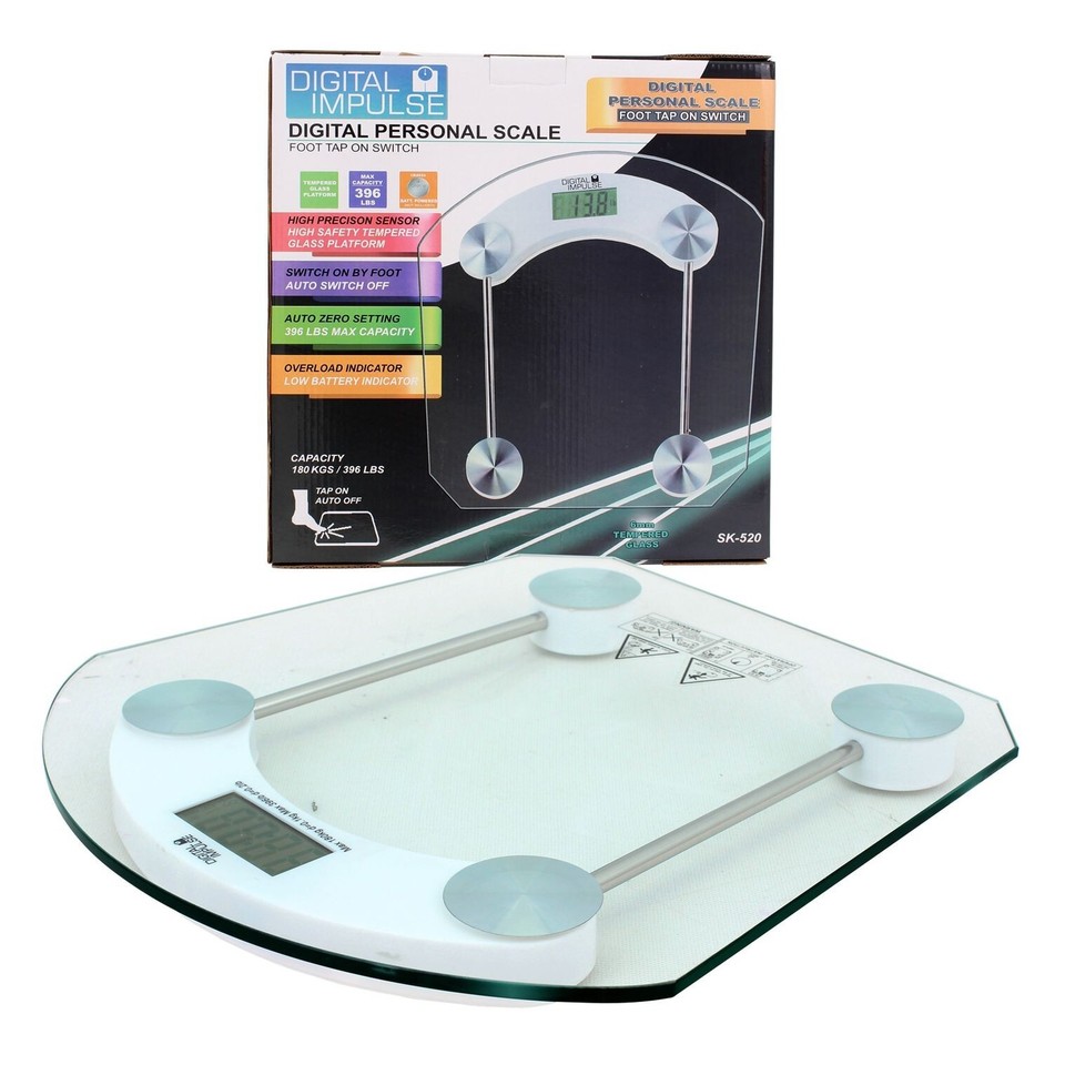 Digital Impulse Digital Glass Personal Scale 396 lb. Weight Capacity ...