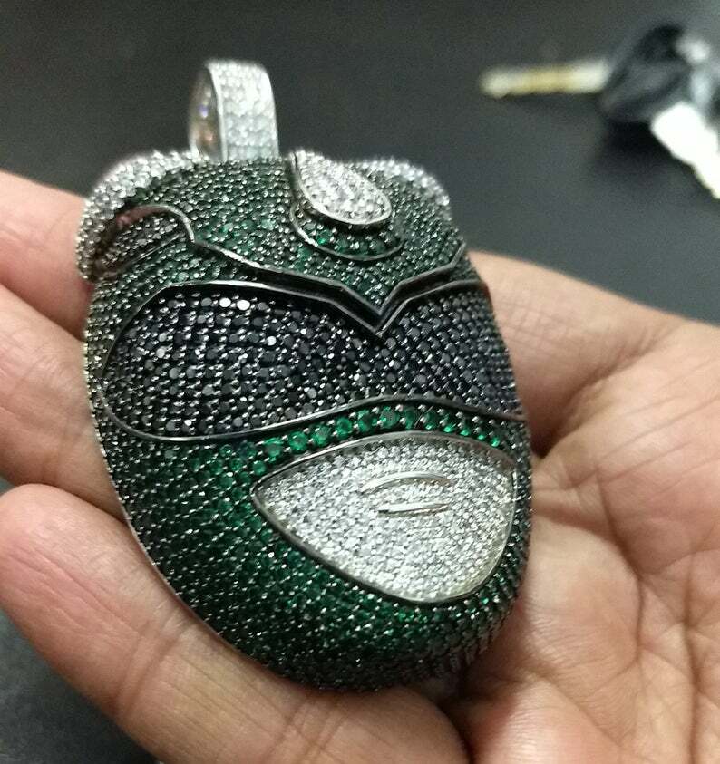 Amazing Green Power Rangers Face Green Emerald, Black Onyx & White CZ ...