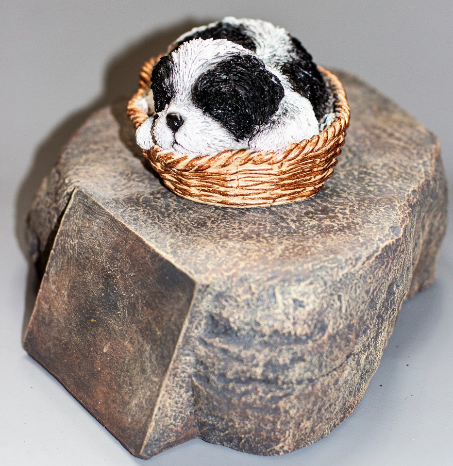 Shih Tzu Urn Pet Ashes Memorial Stone Sleeping Dog Grave Marker Statue ...