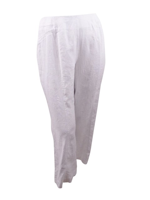 Inc 6490 Plus Size 20w Womens White Textured Wide Leg Pants Linen for ...