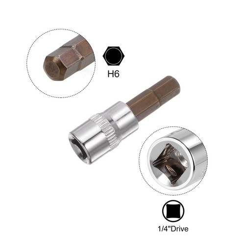 H6 Hexagon Bit Socket, 1/4" Drive 1.5" Length W Hex Shank Power Drill ...