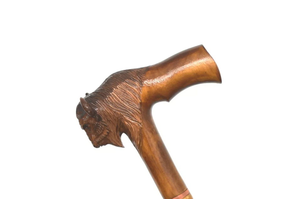Handmade Bison Walking Stick Handcrafted Wooden Cane Woodcarving ...