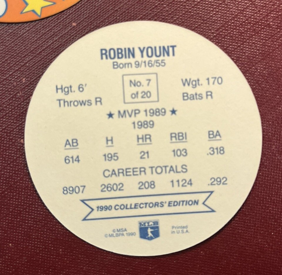 Robin Yount 1990 Holsum Disc Baseball Card #7, MINT | eBay