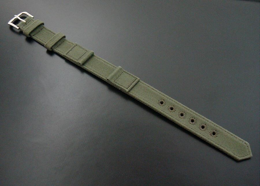 Men's 16mm WWII Style One-Piece Twill Strap in O.D. Green w/Lug Tabs ...