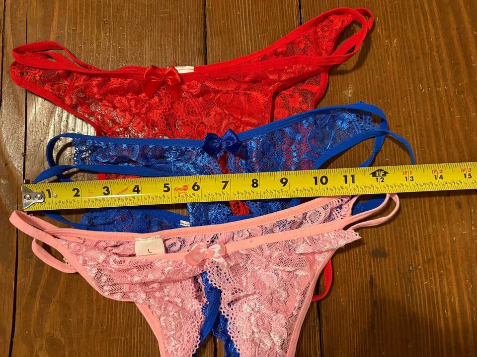 3 Pcs-Solid Color Lace Trim Sexy Crotchless Panties. | eBay