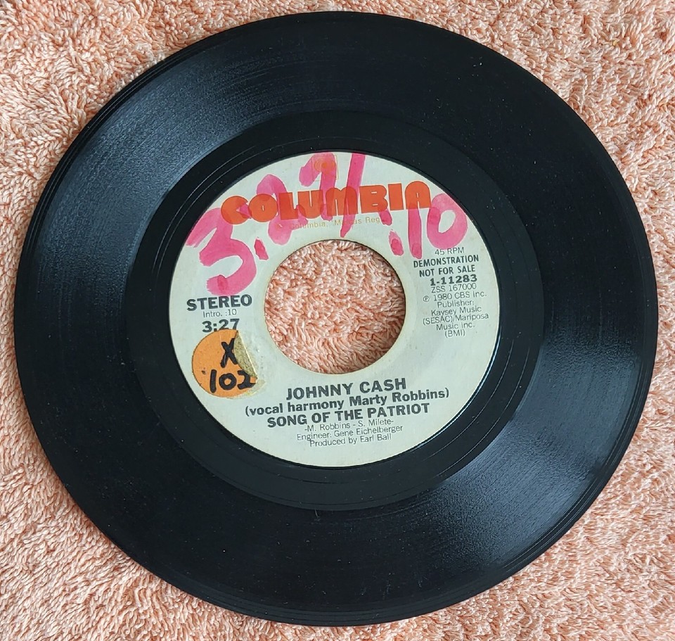 Johnny Cash...."Song of the Patriot" 45 RPM 7" Vinyl Record (Demo Copy ...