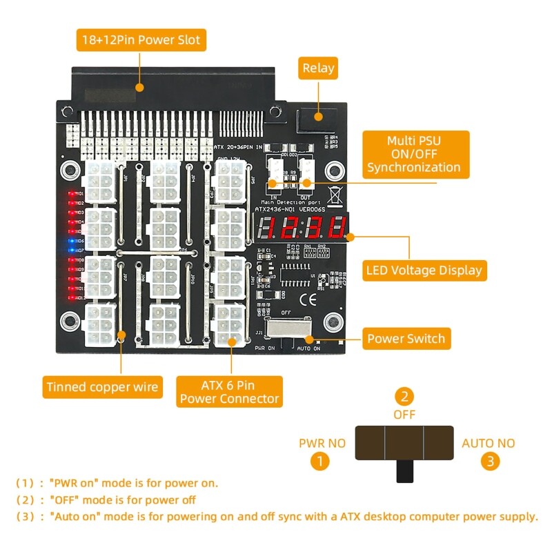Mining GPU 1100w/750w/ 1750w/2000w/2400w Breakout Board 12 x 6Pin ...