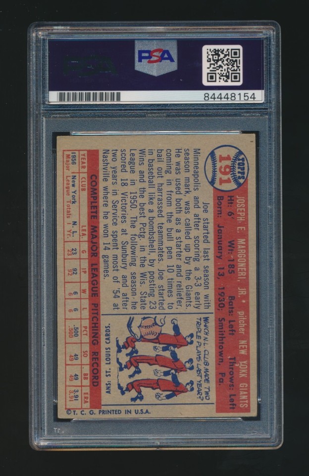 1957 Topps -#191 JOE MARGONERI RC (New York Giants) *AUTOGRAPHED* *PSA ...