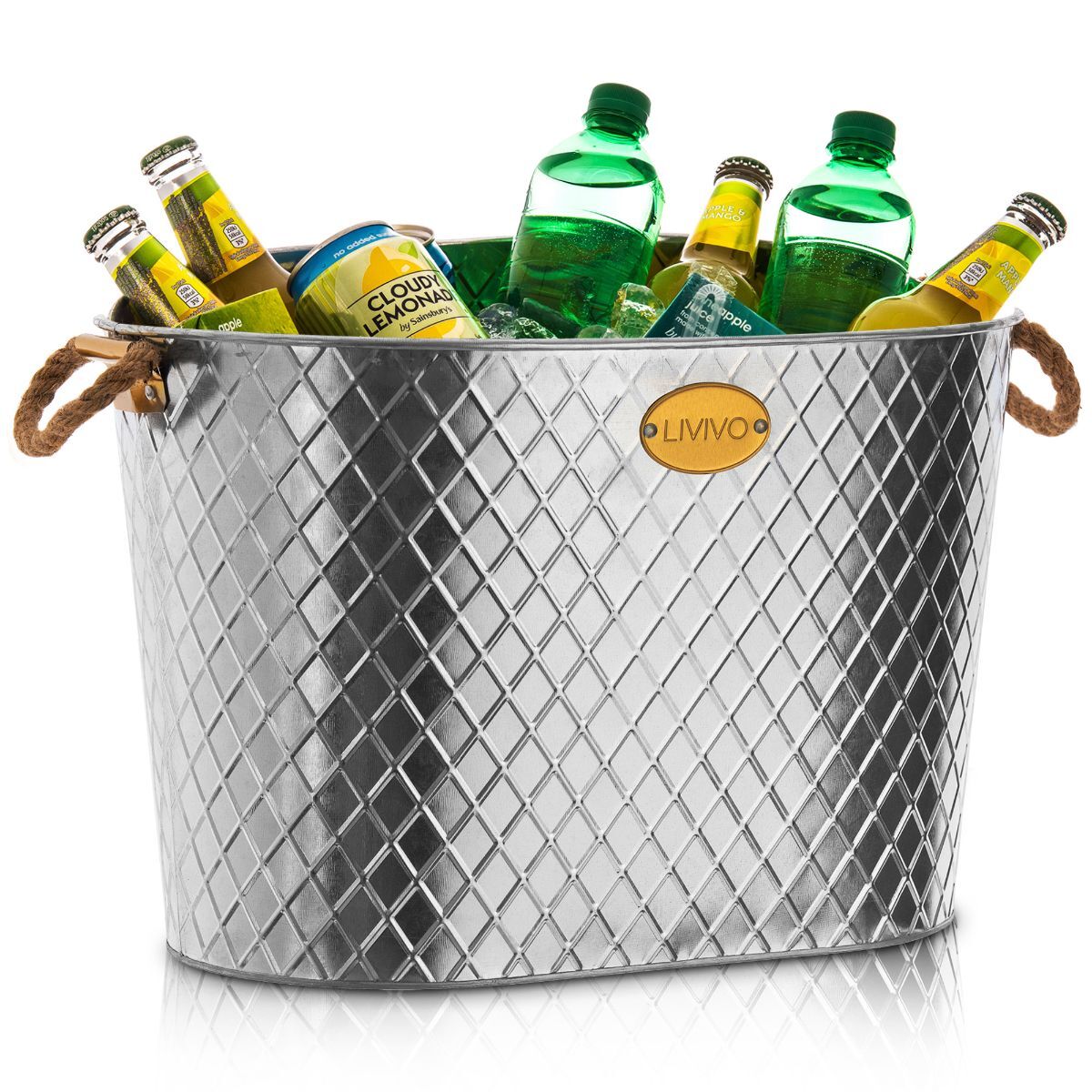 24L Galvanised Steel Oval Beer Bucket w/ Rope Cooler Party Tub Beverage ...