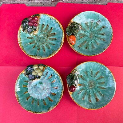 St Peter Graz Austria 4 Turquoise 6.5" Ceramic Plates Grapes, Cherry ...