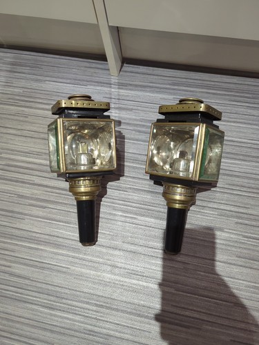 2 X Neverout Kerosene Brass Carriage Lamps Coach Lamps Victorian Safety ...
