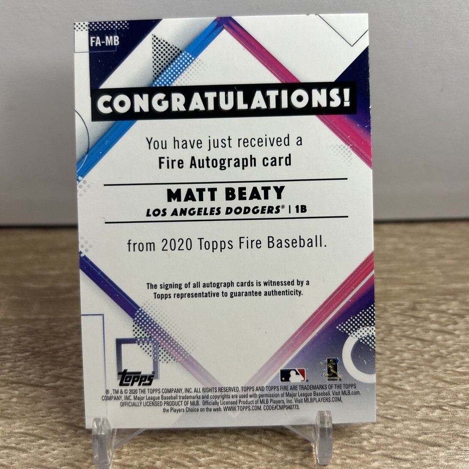 2020 Topps Fire Matt Beaty Autograph Auto #MB Dodgers | eBay