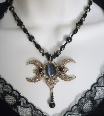 Obsidian Triple Moon Wiccan Pagan Wicca Witch Witchcraft Goddess Necklace | eBay