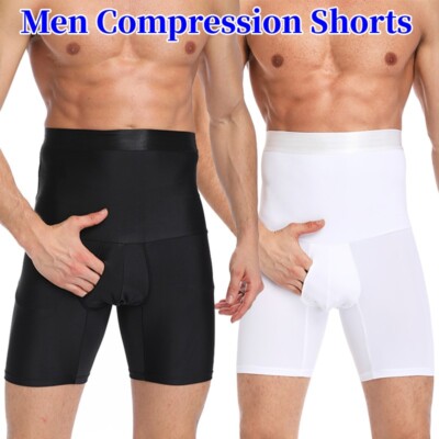Men Compression High Waist Boxer Shorts Body Shaper Girdle Pants Tummy ...