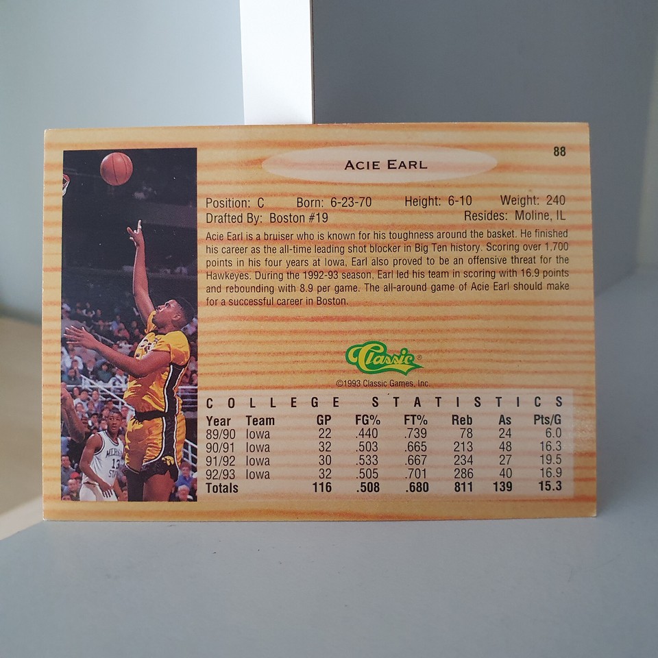 Acie Earl 1993 NBA Classic College Basketball Card #88 | eBay
