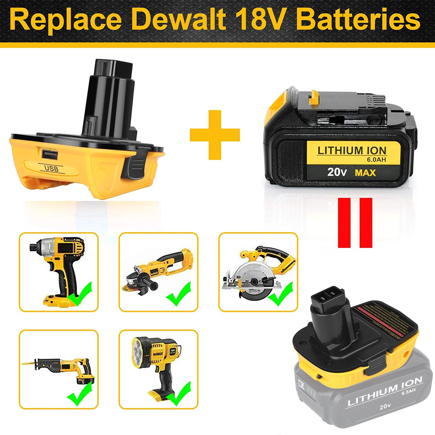 2X 18V To 20V MAX DCA1820 Adapter Converter For DEWALT 20 Volt Li-ion ...