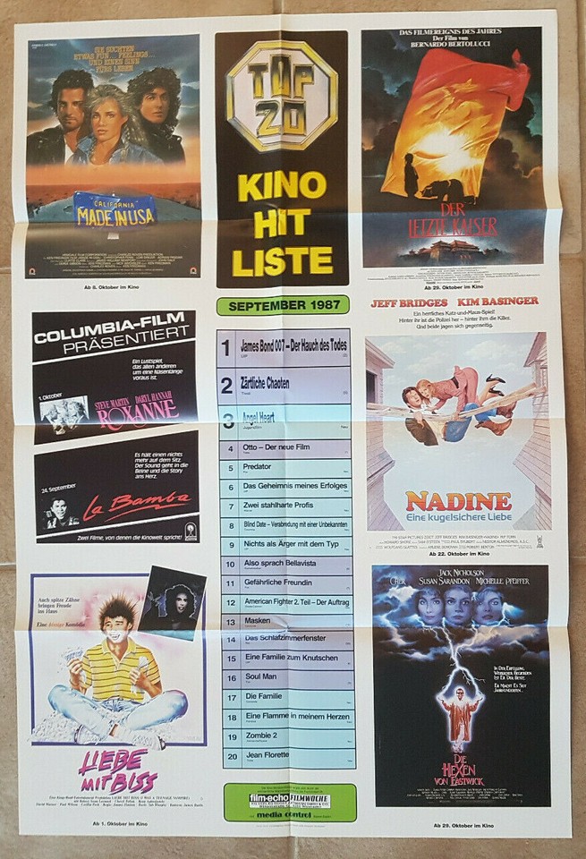 Plakat Kino September 1987 Top 20 James Bond Hauch des Todes Zärtliche Chaoten | eBay