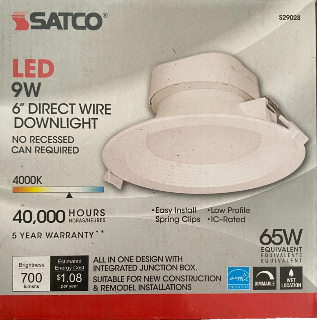 Satco S29028 9 watt LED 6" Direct Wire Downlight | eBay