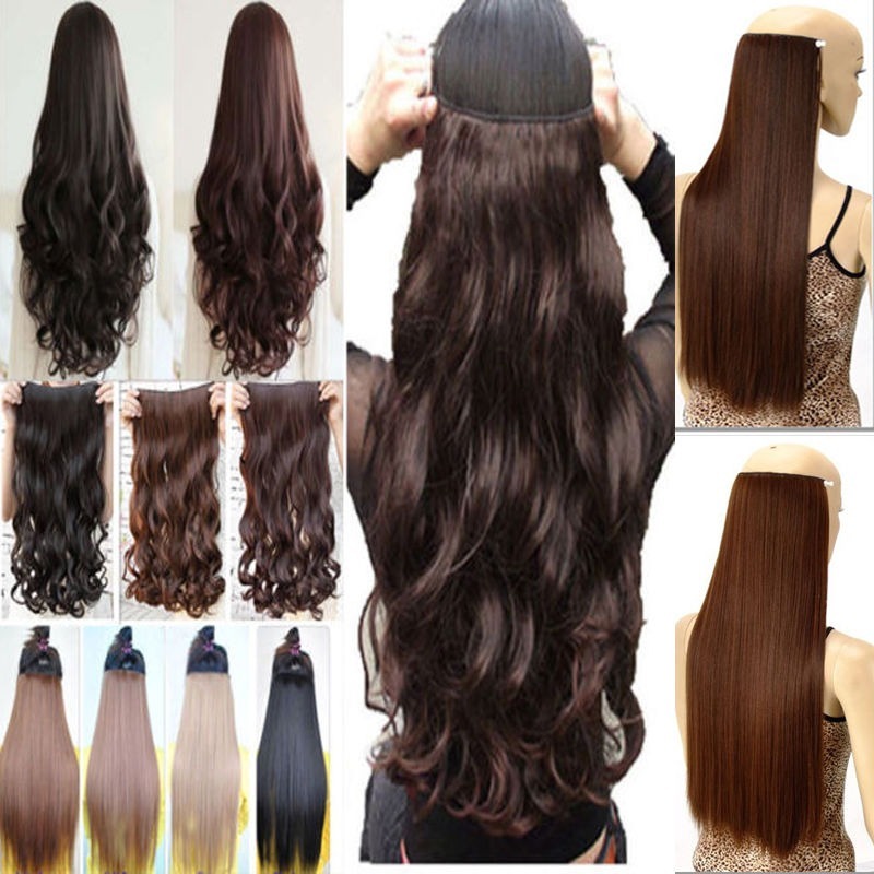 US 100% Real Natural Fake Hair Clip in Half Full Head Hair Extensions ...