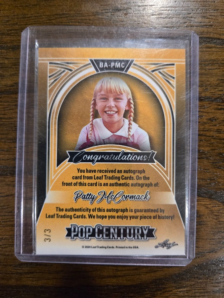 Patty McCormack 2024 Pop Century Autograph Card # 3/3 Auto The Bad Seed ...