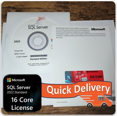 Microsoft SQL Server 2022 Standard - 16 Core License - DVD and COA w/ 5 ...