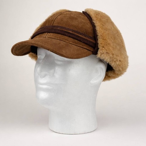 Vintage Aviator Trapper Hat Cognac Leather Shearling Winter Pilot Cap ...