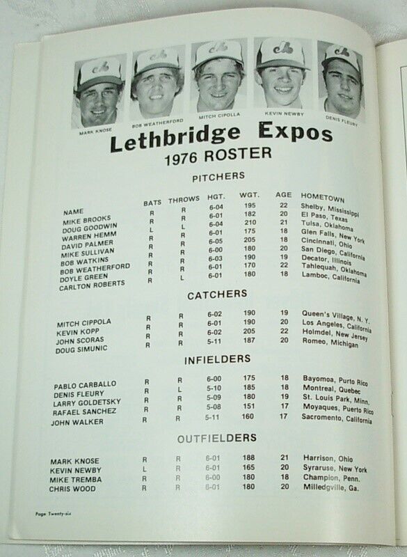 Lethbridge Montreal Expos 1976 Baseball Program Roster Schedule Ebay