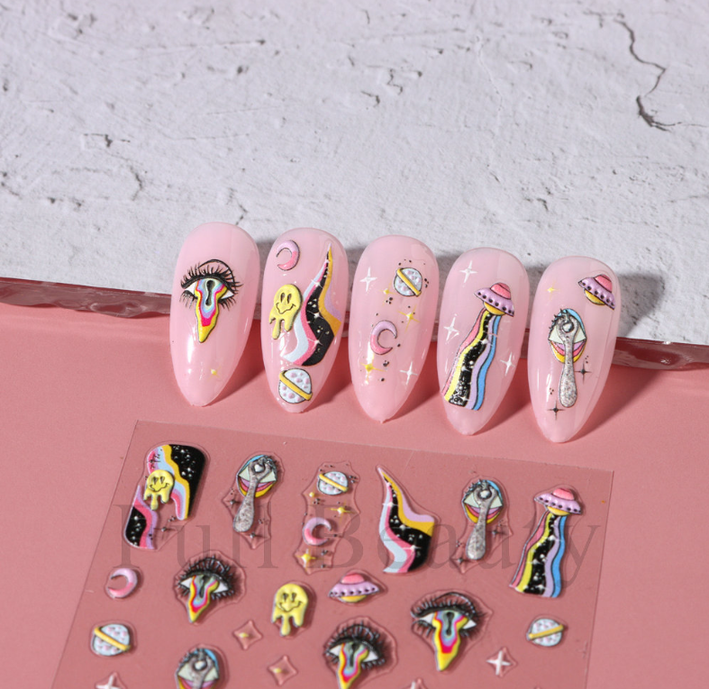 5D Nail Decals Halloween Horror Puppet Doll Bones Flame Evil Eyes ...