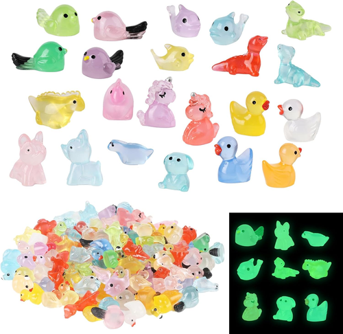 100 Pcs Tiny Resin Animals to Hide, Mini Luminous Resin Animals Bulk ...