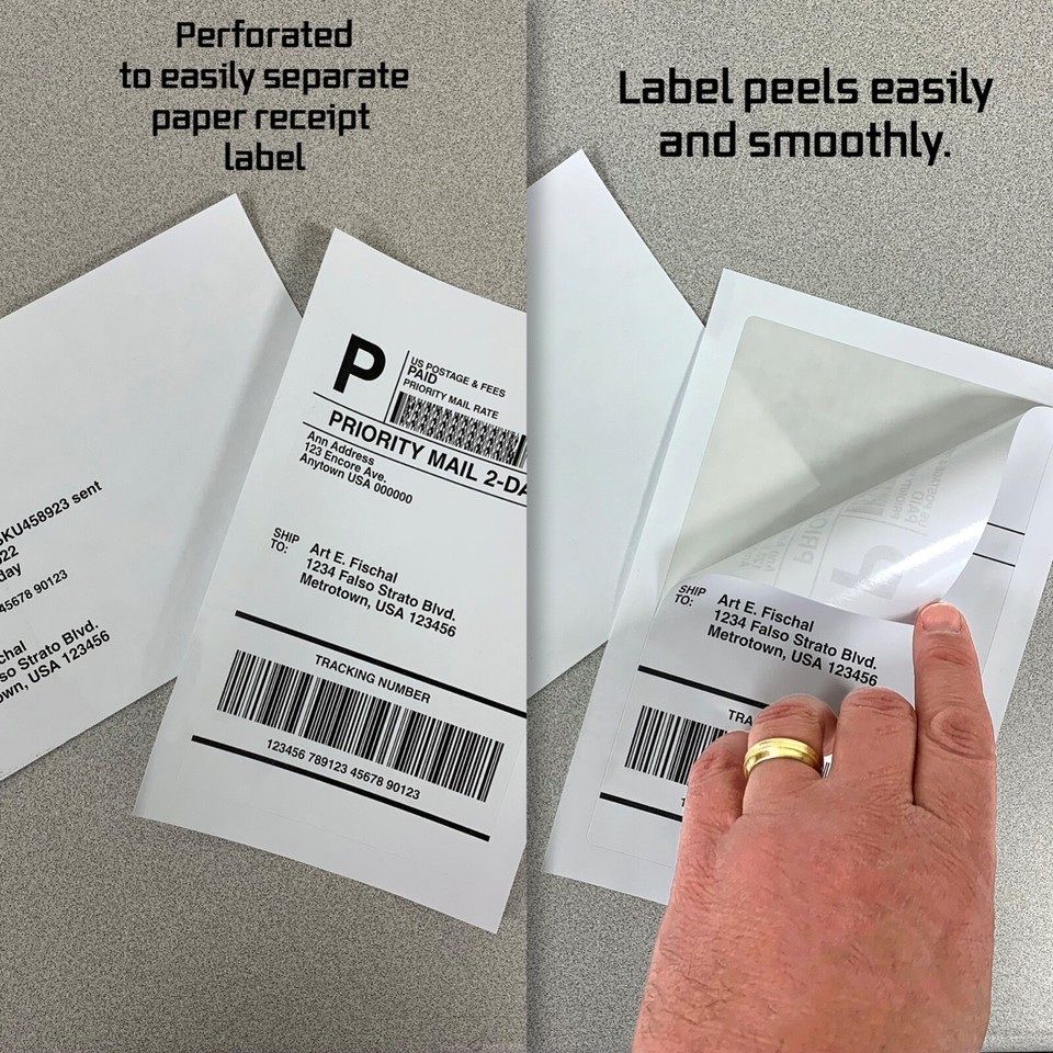 500 Adhesive Labels w/ Tear off Paper Receipt. Best for Ebay and Paypal ...