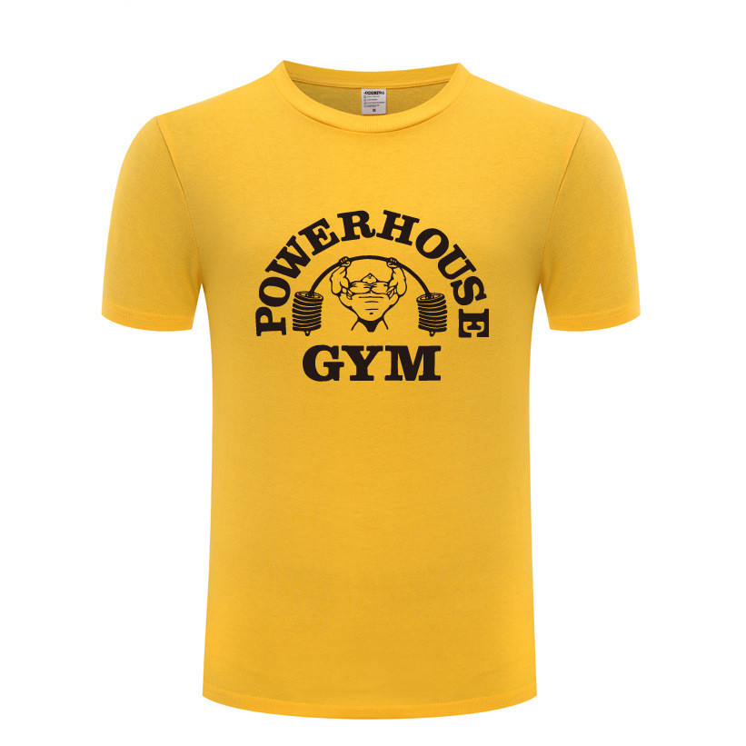 Men's Gym Bodybuilding Powerhouse Training Fitness Cotton Round Neck T ...