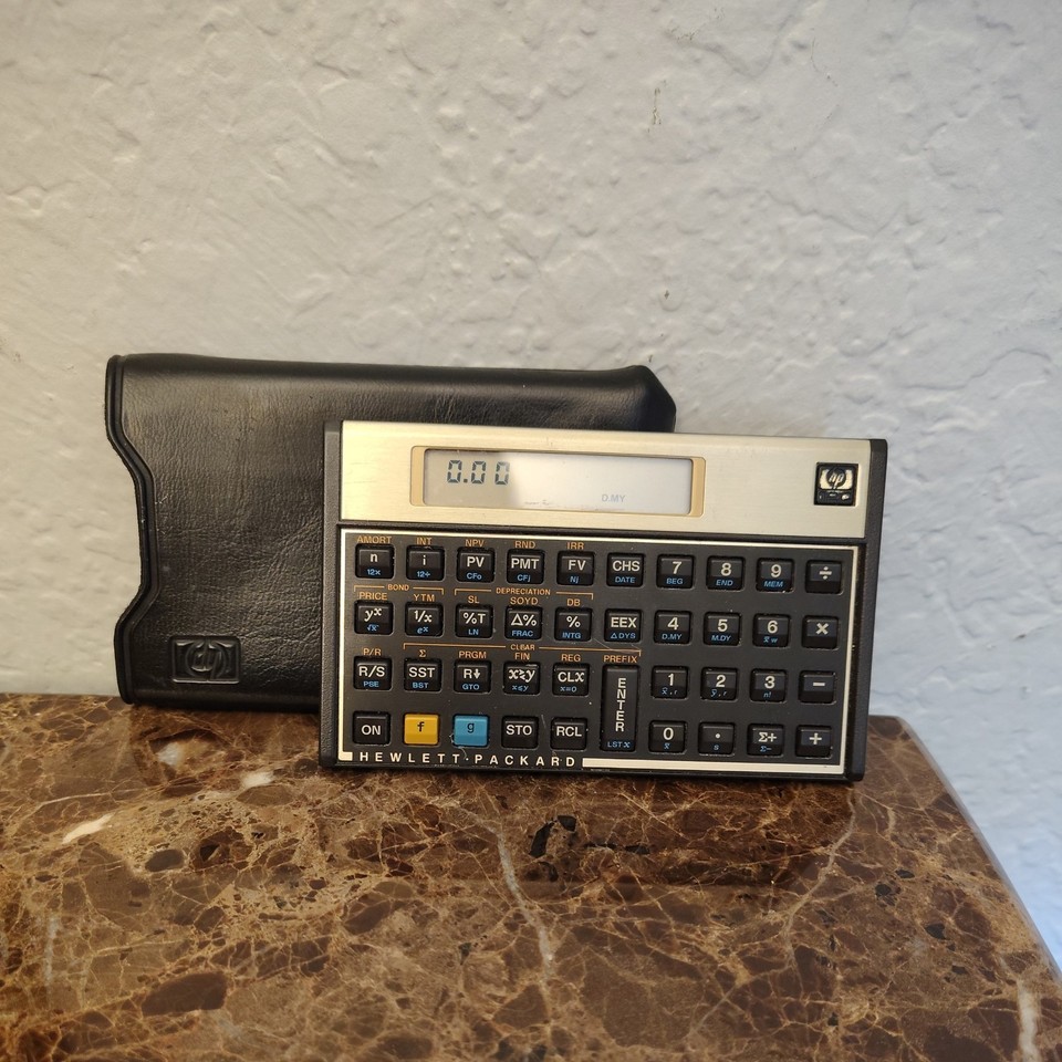 Hewlett Packard HP 12C Financial Calculator New Batteries Case Vintage ...