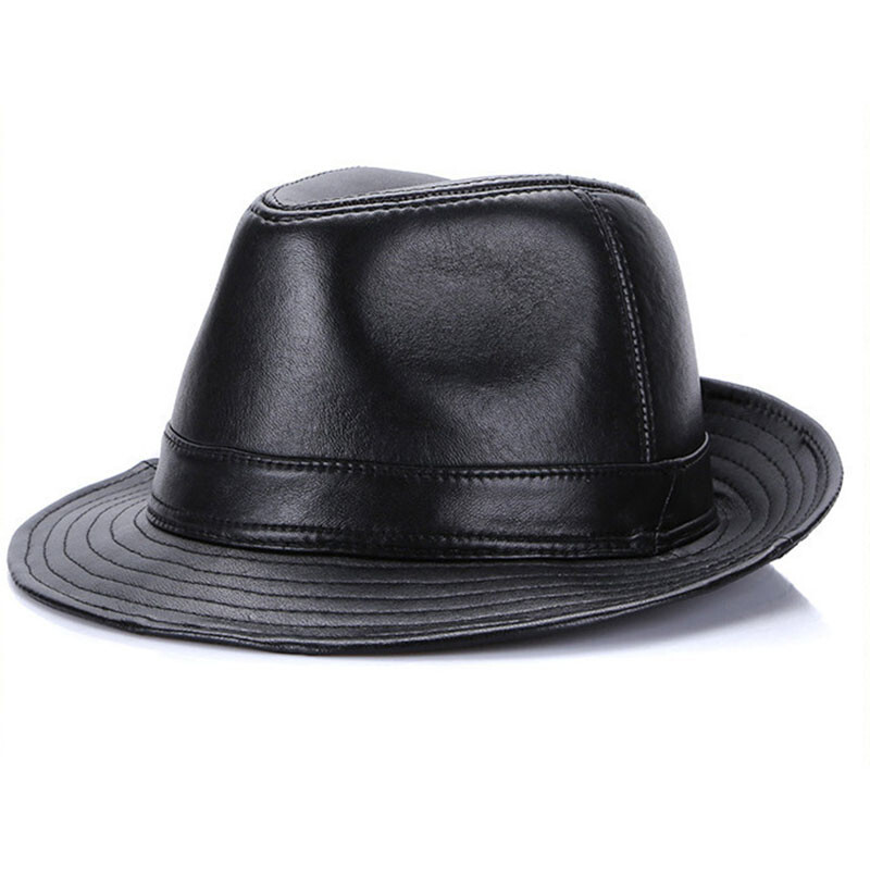 British Fedora Hats Sheepskin Leather Gentleman Jazz Hats For Large ...