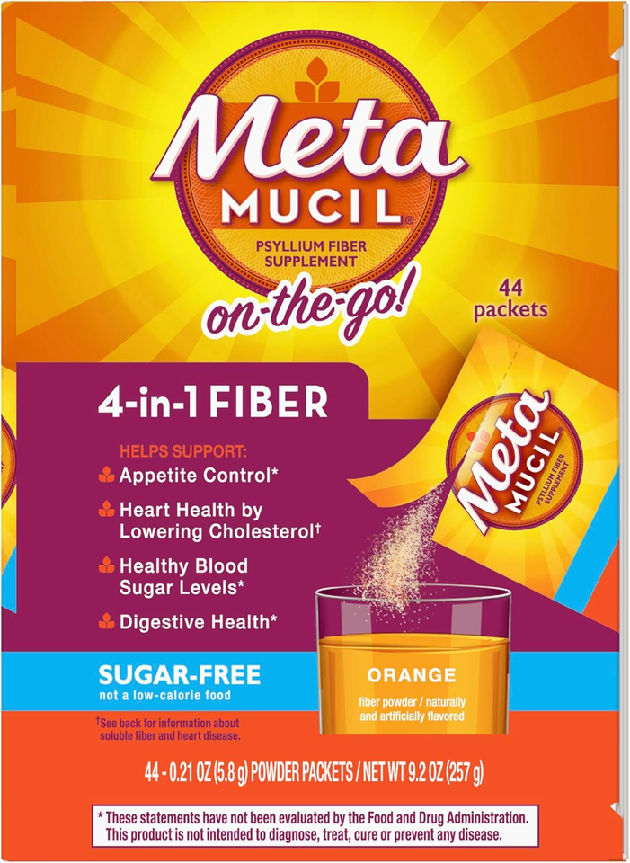 On-The-Go Packets, Sugar-Free, 44 Packets, 4-In-1 Psyllium Husk Fiber ...