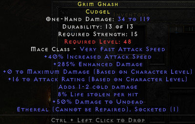 D2r rare cudgel 40ias 285ed fool mod 8ll eth melee--non ladder sc ...